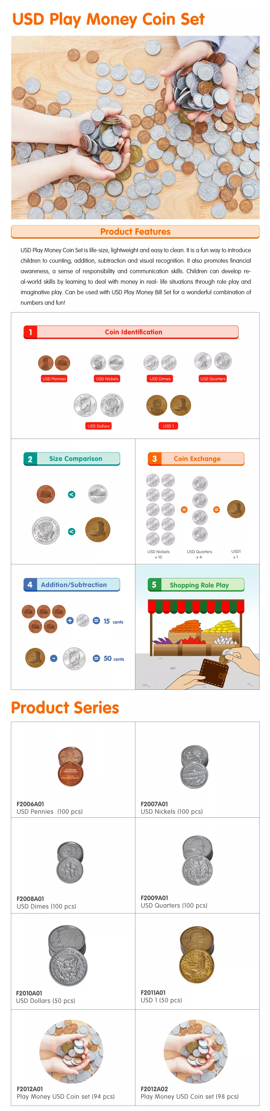 USD Play Money Coin Set - Our Products | U.S.L. Toys Official Website